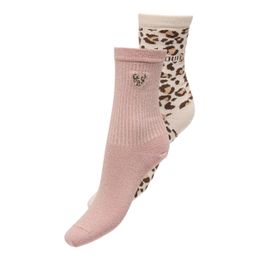 Only Damen Freizeitsocken "ONLOLIVIA LEO 2-PACK SOCK ACC NOOS"misty rose detail:gold lurex, leopard, Baumwollmischung, Animal-Print, uni und