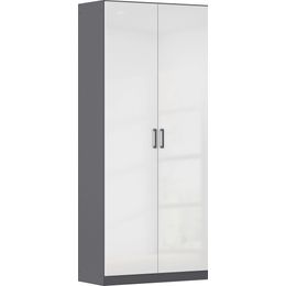 Mehrzweckschrank Rauch "Garderobe Kleiderschrank Schrank Schuhschrank Putzschrank MINOSA", graumetallic, hochglanz weiß, griffe graumetallic, B:91cm H:210cm T:41cm, Holzwerkstoff, Schränke, Mehrzweckschrank