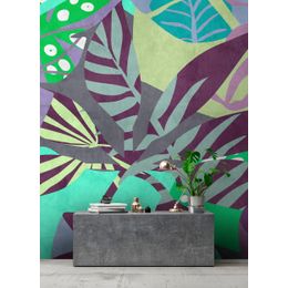 Livingwalls Vliestapete LIVING WALLS "Tropen-Tapete bunt Modern Dschungel-Tapete", lila, B:2,7m H:0,02m L:4m, Vlies, Tapeten
