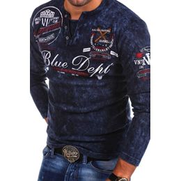 Langarmshirt behype "VT-Blue", Herren, Gr. M, blau, 100% Baumwolle, bedruckt, bestickt, unifarben, Shirts Langarmshirt, mit ausgefallenem Print