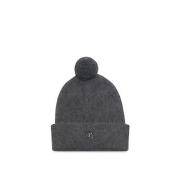 Bommelmütze Calvin Klein "EMBLEM BRUSHED POMPOM BEANIE", Damen, dunkelgrau, Strick, Materialmix, unifarben, Mützen, Perfekt für den Alltag
