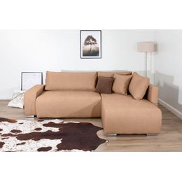 Ecksofa Collection AB, B:227cm H:41cm T:169cmhellbraun, 100%Polyester, Wohnzimmer, Sofas, "Poppy, L-Form, Breite 227 cm mit Schlaffunktion"