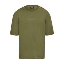 T-Shirt DROPSIZE "Dropsize Herren Heavy Oversize Curved Hd Logo T-Shirt", Damen, Gr. S, olive, 100% Baumwolle, bedruckt, oversize, Rundhals, Shirts T-Shirt