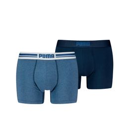 Boxershorts Puma "Puma MEN EVERYDAY PLACED LOGO BOXERS 2P", Damen, Gr. M, blau (denim, navy), Jersey, Obermaterial: 95% Baumwolle, 5% Elasthan, bedruckt, unifarben, normal, Unterhosen, mit Logo Webbund