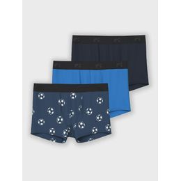 Trunk name it "NKMBOXER 3P DARK DENIM FOOTBALL NOOS", Jungen, Gr. 158 (164), 3 Stk., blau (schwarz denim), Jersey, Obermaterial: 95% Baumwolle, 5% Elasthan, bedruckt, eng, Unterhosen