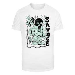 T-Shirt MisterTee "MisterTee Savage Balaclava Tee", Damen, Gr. M, wei&szlig;, 100% Baumwolle, bedruckt, normal, Rundhals, Shirts T-Shirt