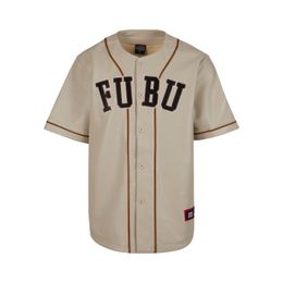 T-Shirt Fubu "Fubu Herren FM233-007-1 Fubu College Leather Baseball Jersey", Damen, Gr. L, creme, schwarz, braun, 100% Polyurethan, unifarben, normal, V-Ausschnitt, Shirts T-Shirt