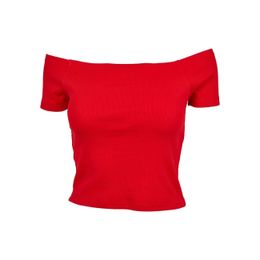 T-Shirt Urban Classics "Urban Classics Damen Ladies Off Shoulder Rib Tee", Damen, Gr. L, firerot, 97% Baumwolle, 3% Elasthan, unifarben, slim fit, Carmenausschnitt, Shirts T-Shirt