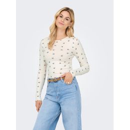 Langarmshirt Only "ONLINA L/S O-NECK TOP JRS", Damen, Gr. XS, cloud dancer aop:days flower keepsake lila, Jersey, Obermaterial: 95% Baumwolle, 5% Elasthan, bedruckt, regular fit, Rundhals, Shirts Langarmshirt