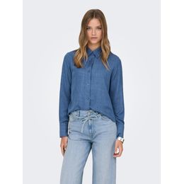 Hemdbluse Only "ONLBETTY MELLI LS SHIRT WVN", Damen, Gr. M, medium blau denim detail:melange, Web, Obermaterial: 100% Polyester, meliert, Po-bedeckend, lange Manschette, Blusen Hemdbluse