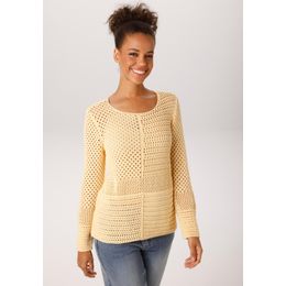 Aniston CASUAL Damen Rundhalspullovergelb, Gr. 48, unifarben, Feinstrick, Obermaterial: 100% Baumwolle, Pullover