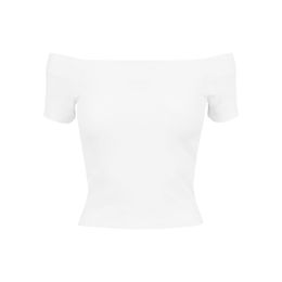 T-Shirt Urban Classics "Urban Classics Damen Ladies Off Shoulder Rib Tee", Damen, Gr. L, weiß, 97% Baumwolle, 3% Elasthan, unifarben, slim fit, Carmenausschnitt, Shirts T-Shirt