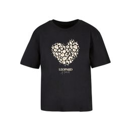 T-Shirt Merchcode "Merchcode Ladies Leopard Heart Everyday Tee", Damen, Gr. M, schwarz, 100% Baumwolle, bedruckt, oversize, Rundhals, Shirts T-Shirt