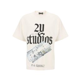 T-Shirt 2Y STUDIOS "2Y Studios Herren Razor Oversize Tee", Damen, Gr. L, sanftes weiß, 100% Baumwolle, bedruckt, oversize, Rundhals, Shirts T-Shirt