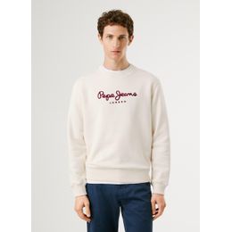 Sweatshirt Pepe Jeans "MACBETH PLAIN CREW", Herren, Gr. XXL, weiß (ivory weiß), Sweatware, Obermaterial: 70% Baumwolle, 30% Polyester, bedruckt, unifarben, regular fit, Rundhals, Rippbündchen, Sweatshirts Sweatshirt, Regular Fit mit Rundhals