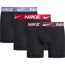Boxer NIKE UNDERWEAR "BOXER BRIEF 3PK", Damen, Gr. M, 3 Stk., blk wld indgo, uni rot, drk tm rot wb, Jersey, Obermaterial: 92% Polyester, 8% Elasthan, kontrastfarbene Details, unifarben, k&ouml;rpernah, Unterhosen, mit NIKE Logo-Elastikbund