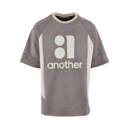 T-Shirt ANOTHER COTTON LAB "Another Cotton Lab Another Oversize Raglan Velour Jersey", Damen, Gr. M, grau, 90% Baumwolle, 10% Polyester, bedruckt, oversize, Rundhals, Shirts T-Shirt