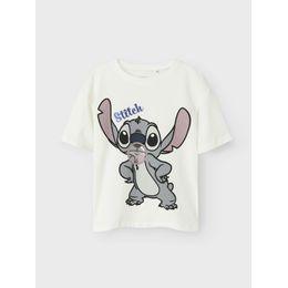 T-Shirt name it "NKFAKUN STITCH SS NREG TOP BOX NOOS WDI", Jungen, Gr. 146/152, cloud dancer, Jersey, Obermaterial: 95% Baumwolle, 5% Elasthan, bedruckt, unifarben, Basic normal, Rundhals, Shirts T-Shirt