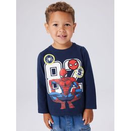 T-Shirt name it "NMMDEEP SPIDER LS NREG TOP BOX NOOS MAR", Mädchen, Gr. 104, navy blazer, Jersey, Obermaterial: 95% Baumwolle, 5% Elasthan, bedruckt, unifarben, Basic normal, Rundhals, Shirts T-Shirt