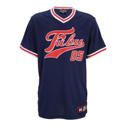 T-Shirt Fubu "Fubu FBMQ41906 Fubu Mesh Tee", Damen, Gr. M, navy, rot, weiß, 100% Polyester, bedruckt, oversize, V-Ausschnitt, Shirts T-Shirt