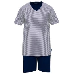Shorty Tom Tailor "Nevada", Herren, Gr. 56 (XXL), blau (blau, dunkel, ringel), Single Jersey, Obermaterial: 100% Baumwolle, gestreift, Basic kurz, V-Ausschnitt, Homewear-Sets Shorty, Streifendesign, Kurzarm, V-Ausschnitt, kurze Hose