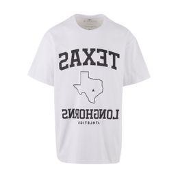 T-Shirt "Upscale by Mister Tee Texas Longhorns Mirrored Oversize Tee", Damen, Gr. M, weiß, 100% Baumwolle, UPSCALE BY MISTER TEE, bedruckt, oversize, Rundhals, Shirts T-Shirt