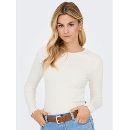 Langarmshirt Only "ONLINA L/S O-NECK TOP JRS", Damen, Gr. XS, cloud dancer, Jersey, Obermaterial: 95% Baumwolle, 5% Elasthan, unifarben, regular fit, Rundhals, Shirts Langarmshirt
