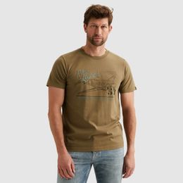 PME-Legend T-Shirt PME LEGEND, Damen, Gr. L, dusky grün, Jersey, Obermaterial: 100% Baumwolle, bedruckt, bestickt, regular fit hüftbedeckend, Rundhals, Shirts T-Shirt, mit Logo-Stickerei und Print