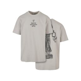 T-Shirt "Upscale by Mister Tee Herren Justice Oversize Tee", Damen, Gr. S, lightasphalt, 100% Baumwolle, UPSCALE BY MISTER TEE, bedruckt, normal, Rundhals, Shirts T-Shirt