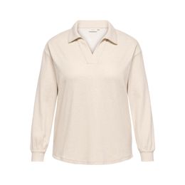 Langarm-Poloshirt Only CARMAKOMA "CARGRETCHEN LS POLOCOLLAR BLOUSE JRS", Damen, Gr. L, birch detail:melange, Jersey, Obermaterial: 78% Polyester, 17% Viskose, 5% Elasthan, meliert, regular fit, V-Ausschnitt, Shirts