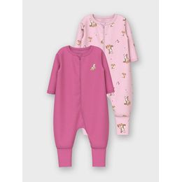Schlafanzug name it "NBFNIGHTSUIT 2P ZIP FF ROSE DEER NOOS", Jungen, Gr. 92, rosa (ibis rose), Jersey, Obermaterial: 100% Baumwolle, bedruckt, slim fit, Rundhals, Homewear-Sets Schlafanzug