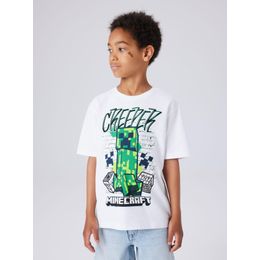 T-Shirt name it "NKMDI MINECRAFT SS NREG TOP BOX NOOS BFU", Jungen, Gr. 146/152, hellweiß, Jersey, Obermaterial: 100% Baumwolle, bedruckt, unifarben, Basic hüftbedeckend, Rundhals, Shirts T-Shirt
