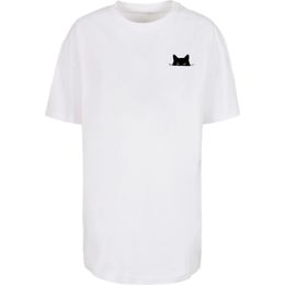 T-Shirt Merchcode "Merchcode Ladies Halloween - Cat Tee", Damen, Gr. XL, wei&szlig;, 100% Baumwolle, bedruckt, oversize, Rundhals, Shirts T-Shirt