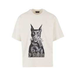 T-Shirt 2Y STUDIOS "2Y Studios Herren Doberman Oversize Tee", Damen, Gr. S, sanftes weiß, 100% Baumwolle, bedruckt, relaxed fit, Rundhals, Shirts T-Shirt