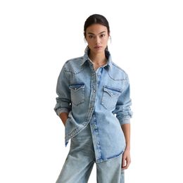 Marc O'Polo Langarmbluse MARC O'POLO DENIM "aus Denim mit europ&auml;ischen Brennnesselfasern", Damen, Gr. L, light blau, Obermaterial: 89% Baumwolle, 11% Nesselfasern, unifarben, oversize, Manschette, Blusen
