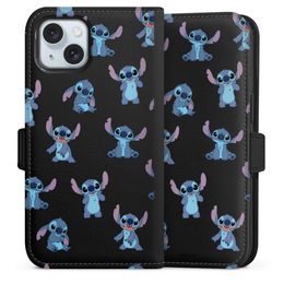 DeinDesign iPhone 15 Handy Klapph&uuml;lle Handyh&uuml;lle aus Kunst Leder schwarz Flip Case Lilo & Stitch Disney Official Licensed Product Sideflip mit Lasche