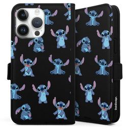 DeinDesign iPhone 14 Pro Max Handy Klapph&uuml;lle Handyh&uuml;lle aus Kunst Leder schwarz Flip Case Lilo & Stitch Disney Official Licensed Product Sideflip mit Lasche