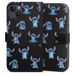 DeinDesign iPhone 14 Plus Handy Klapph&uuml;lle Handyh&uuml;lle aus Kunst Leder schwarz Flip Case Lilo & Stitch Disney Official Licensed Product Sideflip mit langer Lasche