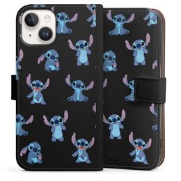 DeinDesign iPhone 14 Handy Klapph&uuml;lle Handyh&uuml;lle aus Kunst Leder schwarz Flip Case Lilo & Stitch Disney Official Licensed Product Sideflip mit Lasche