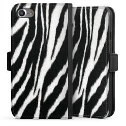 DeinDesign iPhone SE (2020) Handy Klapph&uuml;lle Handyh&uuml;lle aus Kunst Leder schwarz Flip Case Fur Muster Zebra Sideflip mit Lasche