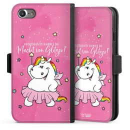 DeinDesign iPhone SE (2020) Handy Klapph&uuml;lle Handyh&uuml;lle aus Kunst Leder schwarz Flip Case Pummeleinhorn Pummel & Friends Official Licensed Product Sideflip mit 