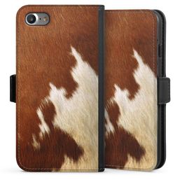 DeinDesign iPhone SE (2020) Handy Klapph&uuml;lle Handyh&uuml;lle aus Kunst Leder schwarz Flip Case Fur Cow Animal Look Sideflip mit Lasche