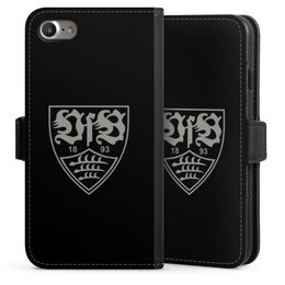 DeinDesign iPhone SE (2022) Handy Klapph&uuml;lle Handyh&uuml;lle aus Kunst Leder schwarz Flip Case Vfb Stuttgart Logo Official Licensed Product Sideflip mit Lasche