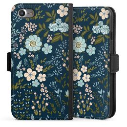 DeinDesign iPhone SE (2020) Handy Klapph&uuml;lle Handyh&uuml;lle aus Kunst Leder schwarz Flip Case Blue Muster Flowers Sideflip mit Lasche