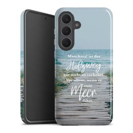 DeinDesign Galaxy S25 FE Handy Panzer Handyh&uuml;lle robuste Outdoor H&uuml;lle Schutzh&uuml;lle gl&auml;nzend Statement Beach Spruch Tough Case