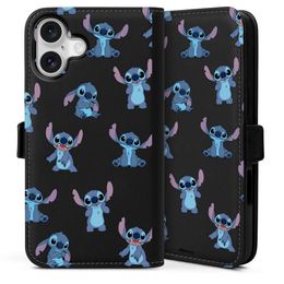 DeinDesign iPhone 16 Plus Handy Klapph&uuml;lle Handyh&uuml;lle aus Kunst Leder schwarz Flip Case Lilo & Stitch Disney Official Licensed Product Sideflip mit Lasche