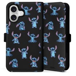 DeinDesign iPhone 16 Handy Klapph&uuml;lle Handyh&uuml;lle aus Kunst Leder schwarz Flip Case Lilo & Stitch Disney Official Licensed Product Sideflip mit Lasche