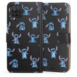 DeinDesign Galaxy A12 Handy Klapph&uuml;lle Handyh&uuml;lle aus Kunst Leder schwarz Flip Case Lilo & Stitch Disney Official Licensed Product Sideflip mit langer Lasche
