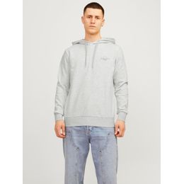 Jack & Jones Kapuzensweatshirt JACK & JONES "JJFERRIS SWEAT HOOD", Herren, Gr. S, wei&szlig; (wei&szlig; melange print:small), angeraute Sweatware, Obermaterial: 60% Baumwolle, 40% Polyester, bedruckt, meliert, normal, Rundhals, Rippb&uuml;ndchen, Sweatshirts