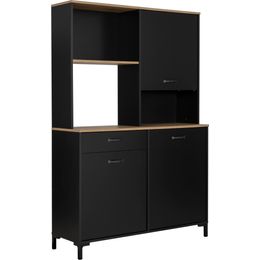 Buffet GAMI "MANCHESTER", uni schwarz, eiche helvezia, B:119cm H:180cm T:41cm, Spanplatte, Schränke, Buffet